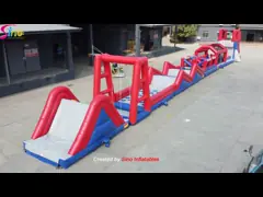 42 meters long adults interactive inflatable obstacle course with freestyle airbag for start