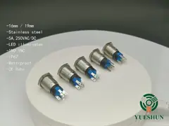 19mm 16mm Led Illuminated Metal Push Button Switch Momentary