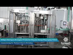 5000bph 250ml SquareRectangular PP bottle hot filling juice rinsing filling capping triblock