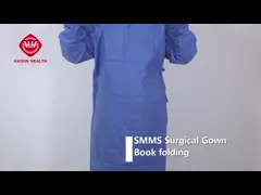 SMMMS Surgical Gown   Book Folding Roud Adhesive Tape On Belt Color-card  Knittd Navy Blue