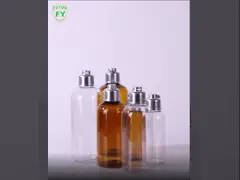 Fuyun 100 200 300ml clear amber shampoo bottle with silver color with flip top cap