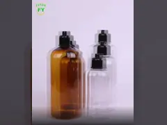 Fuyun 100ml 200ml 300ml amber clear shiny squeeze toner shampoo bottle with black flip top cap