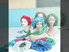 Deep Purple Long Strap Double Layer Satin Cap For Curly Hair 15 Inch