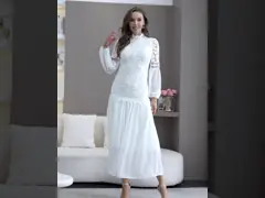 Balloon Sleeves Ladies Lace Dresses Lace Trim Midi Dress OEM service