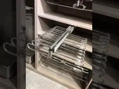 China Pull Out Trouser Hanger Rack with Damping Rail - Adjustable 460×145×150mm Size for 7-14 Pairs Capacity for sale