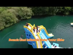 China Giant Inflatable Water Jumping Tower With Slide For Lake for sale
