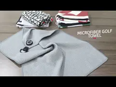 China Customized Embroidery Logo Heavy Duty Carabiner Clip Convenient Hook Loop Fastene Premium Microfiber Waffle Golf Towel for sale