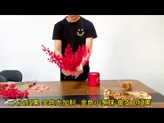 China Golden artificial eucalyptus gingko Persian Leaf Areca Palm Monstera with Red Cherries for sale