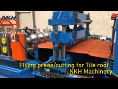 Tile roof roll forming machine with flying pressing and cutting