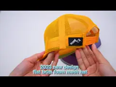 High Durability Contrast Stitching Flat Brim Mesh Cap With Snapback Closure