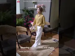 Tempered Glass 8mm Table Top Bistro Patio Table And Wood / Rattan Chairs