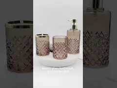 Round Shape Glass Bath Accessories Set Brown Color Golden Pump Head