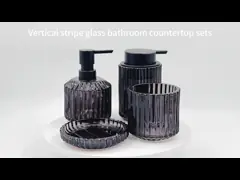 5pcs Glass Bathroom Accessories Set Black With Round Shape Ribbed Vertical Stripe