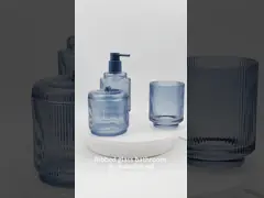 Sustainable Blue Glass Bathroom Accessories Vertical Stripe Glass Toothbrush Holder With Smaller Base