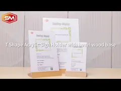 T Shape Acrylic Sign Holder with bevel wood base