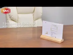 T Shape Acrylic Sign Holder with Triangular wooden base
