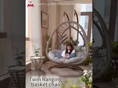 Patio Outdoor Garden PE Rattan Hanging Basket  Metal Swing Chair of 2 seats