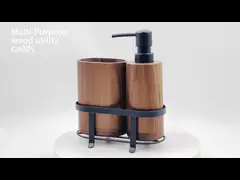 Accessori per il bagno impostato dispenser di sapone in legno nero pompa ABS porta spazzolino ovale porta spazzolino di denti scaffale in metallo nero texture in legno