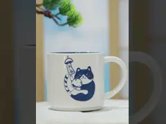 Customized ceramic mug Blue and white cat cup