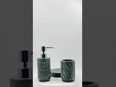 4pcs accessori da bagno in marmo set verde scuro con vene bianche di forma rotonda