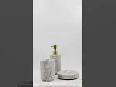 4pcs Accessori da bagno in marmo Set con Dispenser di sapone a forma rotonda grigio marrone