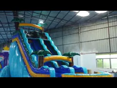 China Custom Inflatable Waterslide Palm Tree Bouncy Water Slide PVC Inflatable Slide With Pool for sale