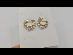 Fashion Brass 18K Gold White Pearl Hoop Earrings