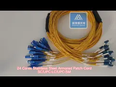 China 24 Cores Stainless Steel Armored Patch Cord SC-LC-10m Yellow LSZH 5.0mm FTTH Datacenter for sale