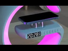 China Adjustable Brightness RGBIC G-Shape Intelligent LED Desk Lamp Rgb LED Ambient Night Light with Wireless Charger Clock for sale