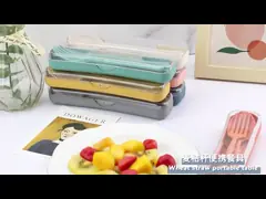 China Lightweight Portable Sustainable Blue 4-PC Rotary Box Flatware Set Biodegradable and Eco-friendly Tableware Supplies Made of Environmentally Friendly Wheat Straw Fiber for sale