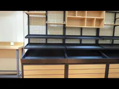 Metal Wood Shelf Shop Display Shelving Back Panel Wood Frame Supermarket Display Shelving