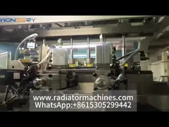 A radiator plastic tank crimping machine being tested