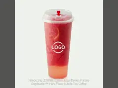 Custom Logo Design Printing Disposable PP Hard Plastic  Bubble Tea Coffee Juice Cold Beverage Cup with Lid for Takeaway