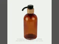 200ml, 300ml, 500ml, 7oz, 10oz, 16oz Premium Stylish Design Refillable Amber Rounded Shoulders PET Bottle With Natural Long Nozzle Bamboo Lotion Pump