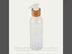 Natural Bamboo Long Nozzle Lotion Pump 200ml 250ml 300ml 500ml Round Shoulder HDPE Bottle