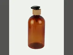 200ml, 300ml, 500ml, 7oz, 10oz, 16oz High Quality Elegant Design Refillable Amber Rounded Shoulders PET Bottle With Natural Bamboo Lotion Pump