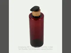 60ml, 80ml, 100ml, 120ml, 150ml, 180ml, 200ml, 250ml, 300ml Luxury And Elegant Amber Flat Shoulder PET Bottle With Natural Bamboo Lotion Pump