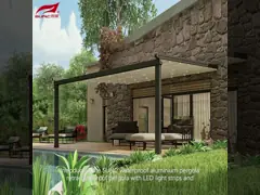 Waterproof Aluminium Pergola Retractable Roof Pergola with LED Light Strips and PVC Sail Finishing