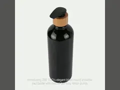 China Black Round Shoulder PET Cosmetic Lotion Bottle With Natural Bamboo Lotion Pump for sale