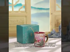 China Chinese decal ceramic mugs 11oz coffee mug Style Vintage Decal Tall Ceramic Mugs with handle for gift for sale