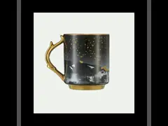 ストック 角川カップ グラス ゴールド ローゴ付き グラスサプライヤー セラミック 工場 黒コーヒー