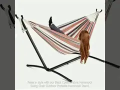 黒い綿製のハンマック スイングチェア 屋外ポータブルハンマックスタンド