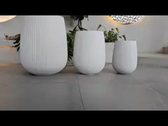 Garden Round Fiber Clay Pots Hand Carved 10 Inches