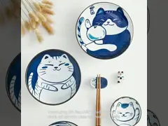 China Ready To Ship In Stock Cat Ceramic Plate Tableware Flat Plate Dinner Plate Ceramic Pottery Dinnerware Sets for sale