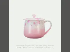 China S&K New Spring Summer Flower Ceramic Custom Coffee Mugs Cups with lid as gift for customization for sale