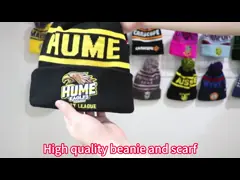 100% Acrylic Custom Embroidery Knit Thicker Warm Hat Beanie Long Scarf Set For Winter