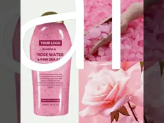 China Soothing Body Scrub With Healing Rose Quartz Gentle Exfoliating Pink Sea Salt Rosewater Body Wash To Soften Smooth Skin for sale