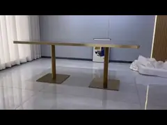 China Stainless Steel Rose Golden Restaurant Dining Table Luxury Marble Top with Golden Seam for sale