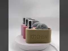 China 3N1 sand stone utility soap dispenser with swirl stripe and S/S nylon brush and cleaing ball soap pump liquid hand soap dispenser for sale