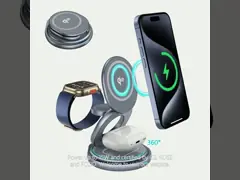 Qi2 Metal Fast Foldable Wireless Charging Station 3 In 1 360 Degrees Rotating